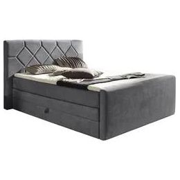 Boxspringbett Home Affaire "Atlanta", grau (anthrazit), B:160cm L:221cm, Kunststoff, Massivholz, Stoff, Komplettbetten, Boxspringbett, inklusive Topper und Bettkasten