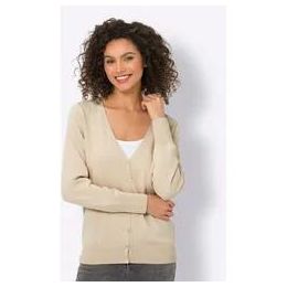 Strickjacke Heine, Damen, Gr. 38, beige (sand), 100% Baumwolle, unifarben, Strickjacken Strickjacke