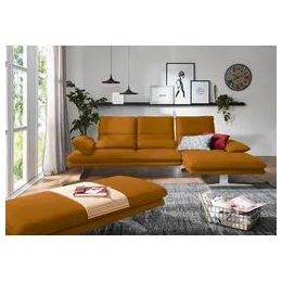 Ecksofa W.Schillig "broadway, Designsofa mit tollem Sitzkomfort, L-Form", gelb (brandy s37), B:291cm H:94cm T:164cm, Stoff S37 (100% Polyester): Luxus-Microfaser in Lederoptik, Sofas, Ecksofa, Sitztiefenverstellung, Kopfteil- & Seitenteilverstellung, Breite 291cm