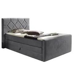 Boxspringbett Home Affaire "Atlanta", grau (anthrazit), B:110cm L:221cm, Kunststoff, Massivholz, Stoff, Komplettbetten, Boxspringbett, inklusive Topper und Bettkasten