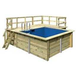Rechteckpool Karibu "Holzpool Milano B", braun, B:353cm H:124cm L:320cm &Oslash;:476,5cm, Schwimmbecken, BxLxH: 353x320x124 cm, kesseldruckimp&auml;gniert mit 2 Sonnenterassen