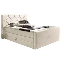 Boxspringbett Home Affaire "Atlanta", beige (creme), B:140cm L:221cm, Kunststoff, Massivholz, Stoff, Komplettbetten, Boxspringbett, inklusive Topper und Bettkasten