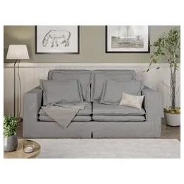 3-Sitzer Home Affaire "ALISSAS BIS mit vielen Kissen, Biesen an den Kissen", grau (hellgrau), B:196cm H:95cm T:108cm, 92% Polyester, 8% Nylon, Sofas, Hussen-Optik, kleine Taschen an der Seite zum Verstauen