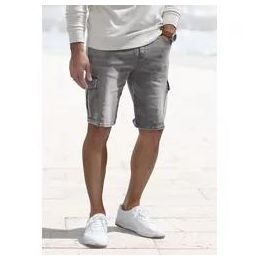 Shorts John Devin "Bermuda, kurze Jogger Pants", Herren, Gr. L (52/54), N-Gr, grau, Jeans, Obermaterial: 65% Baumwolle, 33% Polyester, 2% Elasthan, Destroyed-Effekte, regular fit kurz, Hosen Shorts, mit Cargotaschen, knielang, elastische Schlupf-Bermuda