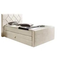 Boxspringbett Home Affaire "Atlanta", beige (creme), B:110cm L:221cm, Kunststoff, Massivholz, Stoff, Komplettbetten, Boxspringbett, inklusive Topper und Bettkasten