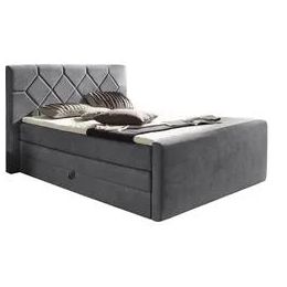 Boxspringbett Home Affaire "Atlanta", grau (anthrazit), B:140cm L:221cm, Kunststoff, Massivholz, Stoff, Komplettbetten, Boxspringbett, inklusive Topper und Bettkasten
