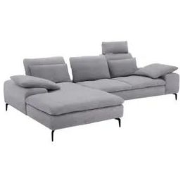 Ecksofa W.Schillig "valentinoo, Designsofa, bequem, elegant und zeitlos, L-Form", grau (dolphin r66), B:299cm H:83cm T:178cm, Chenille-Flachgewebe R66 (85% Polyester, 15% Nylon), Sofas, Ecksofa, inklusive Hocker, mit Sitztiefenverstellung, Breite 299 cm