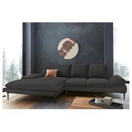 Ecksofa W.Schillig "enjoy&MORE, Designsofa, elegant und bequem, L-Form", grau (anthrazit r66), B:310cm H:87cm T:185cm, Chenille-Flachgewebe R66 (85% Polyester, 15% Nylon);Longlife Xtra-Leder Z59: Glattleder mit modischer Pr&auml;gung. Hautst&auml;rke 0, 9 - 1, 1 mm;Stoff S37 (100% Polyester), Sofas, Ecksofa, Sitztiefenverstellung, F&uuml;&szlig;e schwarz pulverbeschichtet, Breite 310 cm