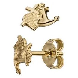 Paar Ohrstecker Jobo "Glaube Liebe Hoffnung", gold (gelbgold 333), Ohrringe, Damen, Gelbgold 333, 333 Gold