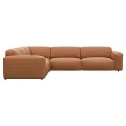 Ecksofa FLEXLUX "Lucera, super bequem durch hochwertigen Sitzaufbau mit Kaltschaum", braun (modern cognac braun), B:319cm H:73cm T:285cm, 100% Echteder, Sofas, Ecksofa, modern & anschmiegsam, L-Form, Designsofa