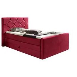 Boxspringbett Home Affaire "Atlanta", rot, B:110cm L:221cm, Kunststoff, Massivholz, Stoff, Komplettbetten, Boxspringbett, inklusive Topper und Bettkasten
