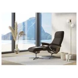 Relaxsessel stressless "View", braun (braun batick), B:78cm H:108cm T:78cm, Leder BATICK: BATICK ist ein leicht korrigiertes, durchgef&auml;rbtes und genarbtes M&ouml;belleder, bei dem die meisten Unebenheiten und Spuren in der Regel entfernt wurden., Sessel, Relaxsessel, mit Hocker, mit Cross Base, Gr&ouml;&szlig;e S, M & L, Holzakzent Eiche