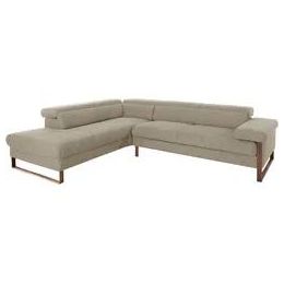 Ecksofa W.Schillig "finn, Designsofa mit tollem Sitzkomfort, bequem, L-Form", braun (sesame s22), B:281cm H:71cm T:230cm, Flachgewebe S22 (100% Polyester);Stoff S37 (100% Polyester);Longlife Xtra-Leder Z59: Glattleder mit modischer Pr&auml;gung. Hautst&auml;rke 0, 9 - 1, 1 mm, Sofas, Ecksofa, German Design Award 2016, Fu&szlig;gestell Nussbaum natur, Breite 281 cm