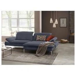 Ecksofa W.Schillig "enjoy&MORE, Designsofa, elegant und bequem, L-Form", blau (marine r66), B:294cm H:87cm T:185cm, Chenille-Flachgewebe R66 (85% Polyester, 15% Nylon);Longlife Xtra-Leder Z59: Glattleder mit modischer Pr&auml;gung. Hautst&auml;rke 0, 9 - 1, 1 mm;Stoff S37 (100% Polyester), Sofas, Ecksofa, mit Sitztiefenverstellung, F&uuml;&szlig;e Chrom gl&auml;nzend, Breite 294 cm