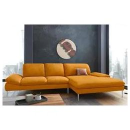 Ecksofa W.Schillig "enjoy&MORE, Designsofa, bequem, zeitlos und elegant, L-Form", gelb (brandy s37), B:340cm H:87cm T:185cm, Chenille-Flachgewebe R66 (85% Polyester, 15% Nylon);Longlife Xtra-Leder Z59: Glattleder mit modischer Pr&auml;gung. Hautst&auml;rke 0, 9 - 1, 1 mm;Stoff S37 (100% Polyester), Sofas, Ecksofa, mit Sitztiefenverstellung, F&uuml;&szlig;e silber matt, Breite 340 cm