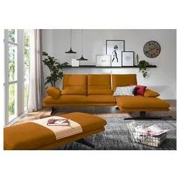 Ecksofa W.Schillig "broadway, Designsofa mit tollem Sitzkomfort", gelb (brandy s37), B:291cm H:94cm T:164cm, Stoff S37 (100% Polyester): Luxus-Microfaser in Lederoptik, Sofas, Ecksofa, Sitztiefenverstellung, Kopfteil- & Seitenteilverstellung, Breite 291cm