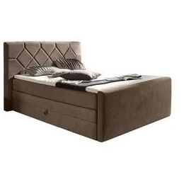 Boxspringbett Home Affaire "Atlanta", grau (taupe), B:140cm L:221cm, Kunststoff, Massivholz, Stoff, Komplettbetten, Boxspringbett, inklusive Topper und Bettkasten