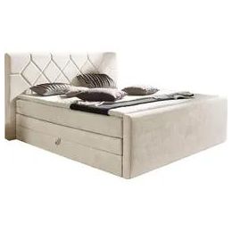 Boxspringbett Home Affaire "Atlanta", beige (creme), B:200cm L:221cm, Kunststoff, Massivholz, Stoff, Komplettbetten, Boxspringbett, inklusive Topper und Bettkasten