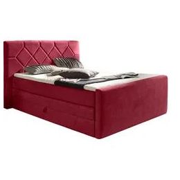 Boxspringbett Home Affaire "Atlanta", rot, B:140cm L:221cm, Kunststoff, Massivholz, Stoff, Komplettbetten, Boxspringbett, inklusive Topper und Bettkasten