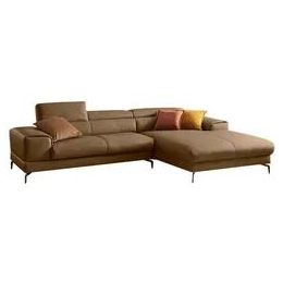 Ecksofa W.Schillig "Piedroo, Designsofa mit tollem Sitzkomfort, elegant und bequem, L-Form", braun (fango z69), B:303cm H:70cm T:193cm, Longlife Xtra-Leder Z69: Das feinnarbige, gedeckte Softleder Z69 besticht durch seine au&szlig;ergew&ouml;hnliche Weichheit im trendigen &raquo;Vintage-Look&laquo;, Hautst&auml;rke 0, 9 - 1, 1 mm, Sofas, Ecksofa, Kopfteilverstellung, wahlweise mit Sitztiefenverstellung, Breite 303cm