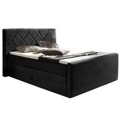 Boxspringbett Home Affaire "Atlanta", schwarz, B:140cm L:221cm, Kunststoff, Massivholz, Stoff, Komplettbetten, Boxspringbett, inklusive Topper und Bettkasten