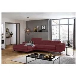 Ecksofa W.Schillig "piedroo, Designsofa mit tollem Sitzkomfort, L-Form", rot (burgundy z69), B:303cm H:70cm T:193cm, Longlife Xtra-Leder Z69: Das feinnarbige, gedeckte Softleder Z69 besticht durch seine au&szlig;ergew&ouml;hnliche Weichheit im trendigen &raquo;Vintage-Look&laquo;, Hautst&auml;rke 0, 9 - 1, 1 mm, Sofas, Ecksofa, Kopfteilverstellung, wahlweise mit Sitztiefenverstellung, Breite 303cm