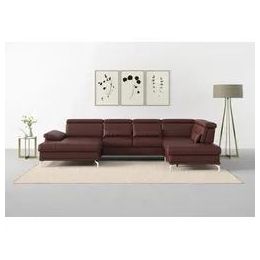 Sit & More Wohnlandschaft SIT & MORE "Cabrio U-Form, B: 359 cm, mit Sitztiefen-, Arm- & Kopfteilverstellung", rot (merlot), B:359cm H:87cm T:230cm, Sofas, Wohnlandschaft, 3 Nierenkissen, Federkern, optional Bettfunktion und Stauraum