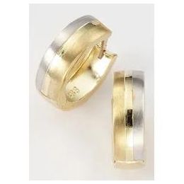 Paar Creolen Firetti "Schmuck Geschenk Gold 333 in Bicolor-Optik", gelb (gelbgoldfarben, wei&szlig;goldfarben, kristallwei&szlig;, kristallwei&szlig;), Ohrringe, Damen, 14mm, Gelbgold 333, mit Zirkonia (synth.)