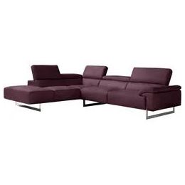 Ecksofa Egoitaliano "Malika, elegant und bequem, Designsofa, L-Form", lila (plum), B:300cm H:94cm T:107cm, Sofas, Ecksofa, mit Ottomane, inkl. Kopfteilverstellung und chromfarbenen Metallf&uuml;&szlig;en