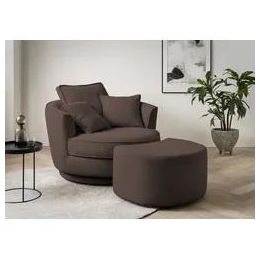 Drehsessel Home Affaire "MAISIE, Love Seat XXL Lese-Sessel, Big-Sessel mit Hocker", braun, B:120cm H:86cm T:173cm, Sessel, Drehsessel, Set in MEGA CORD und Web-Velours, drehbar 360 Grad