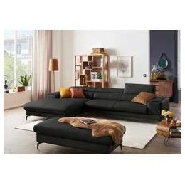 Ecksofa W.Schillig "piedroo, Designsofa mit tollem Sitzkomfort, bequem und elegant, L-Form", grau (graphit z59), B:343cm H:70cm T:193cm, Longlife Xtra-Leder Z59: Glattleder mit modischer Pr&auml;gung. Hautst&auml;rke 0, 9 - 1, 1 mm, Sofas, Ecksofa, Kopfteilverstellung, wahlweise mit Sitztiefenverstellung, Breite 343cm