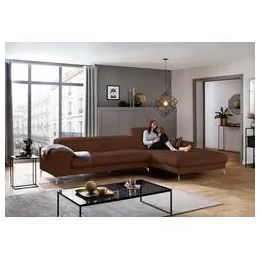 Ecksofa W.Schillig "piedroo, Designsofa mit tollem Sitzkomfort, bequem und elegant, L-Form", braun (tabacco z69), B:343cm H:70cm T:193cm, Longlife Xtra-Leder Z69: Das feinnarbige, gedeckte Softleder Z69 besticht durch seine au&szlig;ergew&ouml;hnliche Weichheit im trendigen &raquo;Vintage-Look&laquo;, Hautst&auml;rke 0, 9 - 1, 1 mm, Sofas, Ecksofa, Kopfteilverstellung, wahlweise mit Sitztiefenverstellung, Breite 343cm