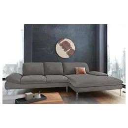 Ecksofa W.Schillig "enjoy&MORE, Designsofa, bequem, zeitlos und elegant, L-Form", grau (grau r66), B:340cm H:87cm T:185cm, Chenille-Flachgewebe R66 (85% Polyester, 15% Nylon);Longlife Xtra-Leder Z59: Glattleder mit modischer Pr&auml;gung. Hautst&auml;rke 0, 9 - 1, 1 mm;Stoff S37 (100% Polyester), Sofas, Ecksofa, mit Sitztiefenverstellung, F&uuml;&szlig;e silber matt, Breite 340 cm