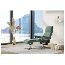 Relaxsessel stressless "View", gr&uuml;n (aqua gr&uuml;n paloma), B:78cm H:108cm T:78cm, Leder PALOMA: PALOMA ist ein durchgef&auml;rbtes Semianilin-M&ouml;belleder mit nat&uuml;rlicher Narbung., Sessel, Relaxsessel, mit Hocker, mit Cross Base, Gr&ouml;&szlig;e S, M & L, Holzakzent Braun