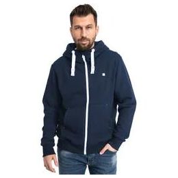 Kapuzensweatshirt DEPROC ACTIVE "FinnCMYK II MEN", Herren, Gr. M (50), blau (navy), 50% Baumwolle; 50% Polyester, bequem, angesetztes B&uuml;ndchen, Sweatshirts, weiche Fleecejacke mit K&auml;ngurutasche