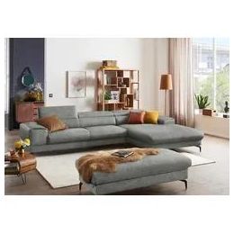 Ecksofa W.Schillig "piedroo, Designsofa mit tollem Sitzkomfort, bequem und elegant, L-Form", grau (grau s37), B:343cm H:70cm T:193cm, Stoff S37 (100% Polyester): Luxus-Microfaser in Lederoptik, Sofas, Ecksofa, Kopfteilverstellung, wahlweise mit Sitztiefenverstellung, Breite 343cm