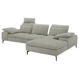 Ecksofa W.Schillig "valentinoo, Designsofa, bequem, elegant und zeitlos, L-Form", grau (stone r66), B:299cm H:83cm T:178cm, Chenille-Flachgewebe R66 (85% Polyester, 15% Nylon), Sofas, Ecksofa, inklusive Hocker, mit Sitztiefenverstellung, Breite 299 cm
