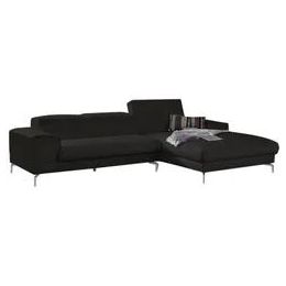 Ecksofa W.Schillig "piedroo, Designsofa mit tollem Sitzkomfort, bequem und elegant, L-Form", schwarz (schwarz z59), B:303cm H:70cm T:193cm, Longlife Xtra-Leder Z59: Glattleder mit modischer Pr&auml;gung. Hautst&auml;rke 0, 9 - 1, 1 mm, Sofas, Ecksofa, Kopfteilverstellung, wahlweise mit Sitztiefenverstellung, Breite 303cm