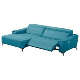 Ecksofa Egoitaliano "Suzette, Designsofa mit hohem Sitzkomfort", blau (t&uuml;rkis), B:266cm H:95cm T:163cm, Leder &raquo;BULL&laquo; (echtes Rindsleder). Geschliffenes, pigmentiertes und behandeltes Rindsleder mit einer Dicke von 1, 3-1, 5 mm. Dieses Leder zeigt eine ziemlich weiche Hand mit einem halb undurchsichtigen Aussehen. Es handelt sich um ein gesch&uuml;tztes Leder. Eine leichte Deckschicht sch&uuml;tzt sie vor Fl