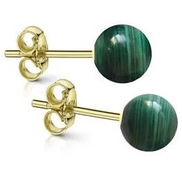 Paar Ohrstecker Firetti "Schmuck Geschenk Gold Ohrstecker Kugel", gold (gelbgoldfarben, gr&uuml;n, gr&uuml;n), Ohrringe, Damen, 6mm, Gelbgold 333, Made in Germany - mit Malachit, Onyx oder Rosenquarz