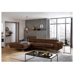 Ecksofa W.Schillig "piedroo, Designsofa mit tollem Sitzkomfort, elegant und bequem, L-Form", braun (chocolate s37), B:343cm H:70cm T:193cm, Stoff S37 (100% Polyester): Luxus-Microfaser in Lederoptik, Sofas, Ecksofa, Kopfteilverstellung, wahlweise mit Sitztiefenverstellung, Breite 343cm