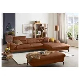 Ecksofa W.Schillig "piedroo, Designsofa mit tollem Sitzkomfort, bequem und elegant, L-Form", braun (cognac z69), B:343cm H:70cm T:193cm, Longlife Xtra-Leder Z69: Das feinnarbige, gedeckte Softleder Z69 besticht durch seine au&szlig;ergew&ouml;hnliche Weichheit im trendigen &raquo;Vintage-Look&laquo;, Hautst&auml;rke 0, 9 - 1, 1 mm, Sofas, Ecksofa, Kopfteilverstellung, wahlweise mit Sitztiefenverstellung, Breite 343cm