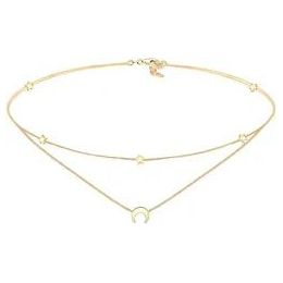 Collier Elli "Choker Layer Halbmond und Sterne 925er Silber" Gr. 36, gold, Halsketten, Damen, 36, ohne Stein, Silber 925 (Sterlingsilber), L: 36, Collier