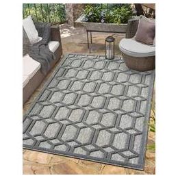 Teppich "Thala, LAGERR&Auml;UMUNG", grau (grau,schwarz), B:200cm H:8mm L:300cm, Polypropylen, MyFlair M&Ouml;BEL & ACCESSOIRES, Teppiche, Teppich, modernes Design, Hoch-Tief Effekt, Outdoor geeignet, Balkon, Terrasse