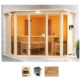 Sauna Karibu "Adele", beige (naturbelassen), Saunaofen, externe Steuerung, 9 kW, Saunen, Ofen 9 KW externe Strg easy