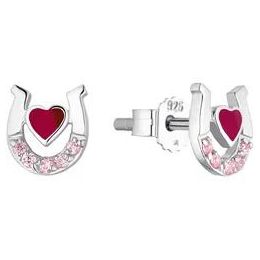 Paar Ohrstecker Amor "Horeses Heart", rot (silberfarben,rosa, rosa), Ohrringe, M&auml;dchen, Silber 925 (Sterlingsilber), Made in Germany - mit Emaille, mit Zirkonia (synth.)