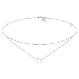 Collier Elli "Choker Layer Halbmond und Sterne 925er Silber", silber, Halsketten, Damen, 36, ohne Stein, Silber 925 (Sterlingsilber), L: 36, Collier