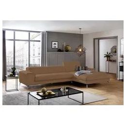 Ecksofa W.Schillig "piedroo, Designsofa mit tollem Sitzkomfort, elegant und bequem, L-Form", braun (fango z69), B:343cm H:70cm T:193cm, Longlife Xtra-Leder Z69: Das feinnarbige, gedeckte Softleder Z69 besticht durch seine au&szlig;ergew&ouml;hnliche Weichheit im trendigen &raquo;Vintage-Look&laquo;, Hautst&auml;rke 0, 9 - 1, 1 mm, Sofas, Ecksofa, Kopfteilverstellung, wahlweise mit Sitztiefenverstellung, Breite 343cm