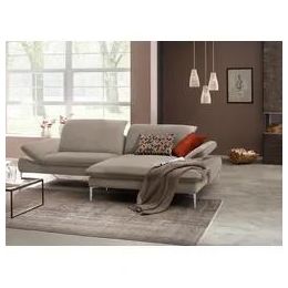Ecksofa W.Schillig "enjoy&MORE, mit tollem Sitzkomfort, elegant und bequem, L-Form", braun (stone z59), B:294cm H:87cm T:185cm, Chenille-Flachgewebe R66 (85% Polyester, 15% Nylon);Longlife Xtra-Leder Z59: Glattleder mit modischer Pr&auml;gung. Hautst&auml;rke 0, 9 - 1, 1 mm;Stoff S37 (100% Polyester), Sofas, Ecksofa, mit Sitztiefenverstellung, F&uuml;&szlig;e silber matt, Breite 294 cm
