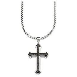 Kette mit Anh&auml;nger Bruno Banani "Schmuck Geschenk Halskette Kreuz Venezianerkette Silber Schwarz", silber (edelstahlfarben), Halsketten, Herren, Edelstahl, L: 60